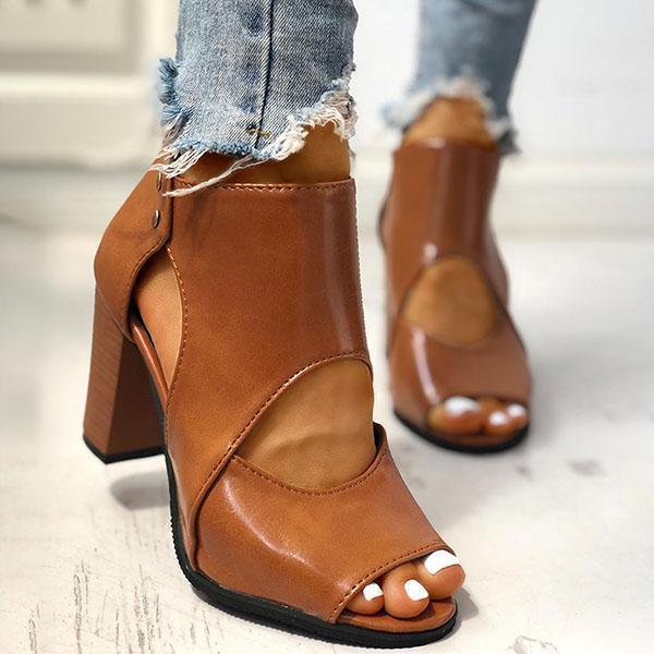 Susiecloths Peep Toe Cutout Rivet Chunky Heel Boots – Oshnow