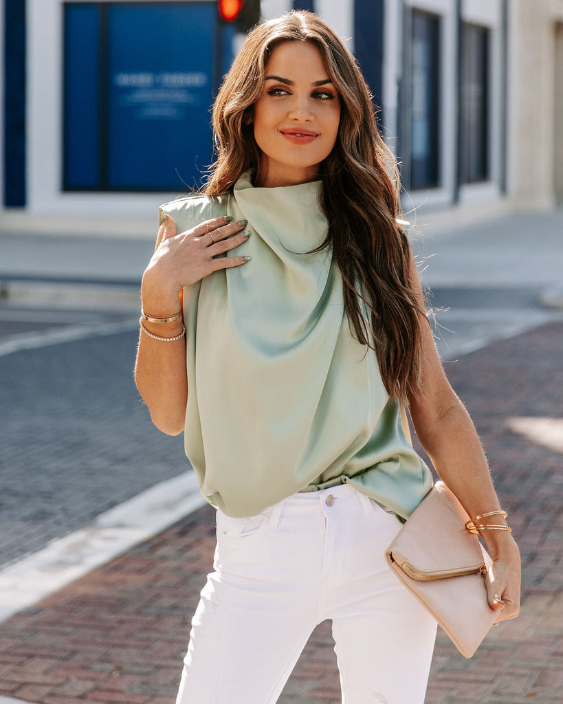 Prestige Satin Cowl Neck Blouse - Sage