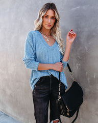 Roza V-Neck Ribbed Knit Top - Blue – Oshnow