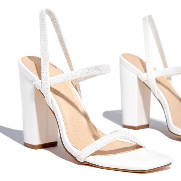 Elastic Straps Squared Toe Chunky Heels