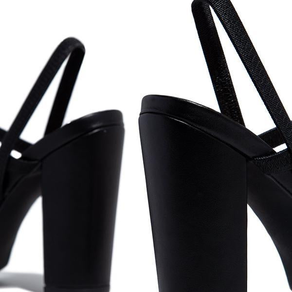 Elastic Straps Squared Toe Chunky Heels