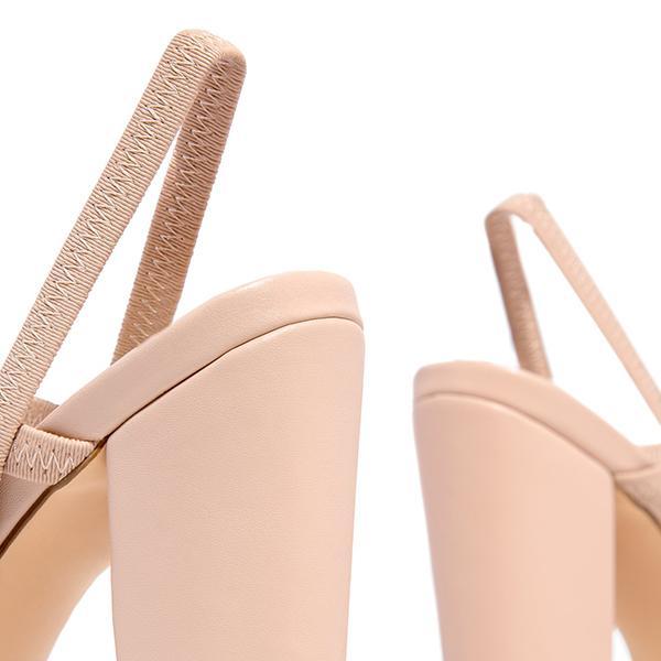 Elastic Straps Squared Toe Chunky Heels