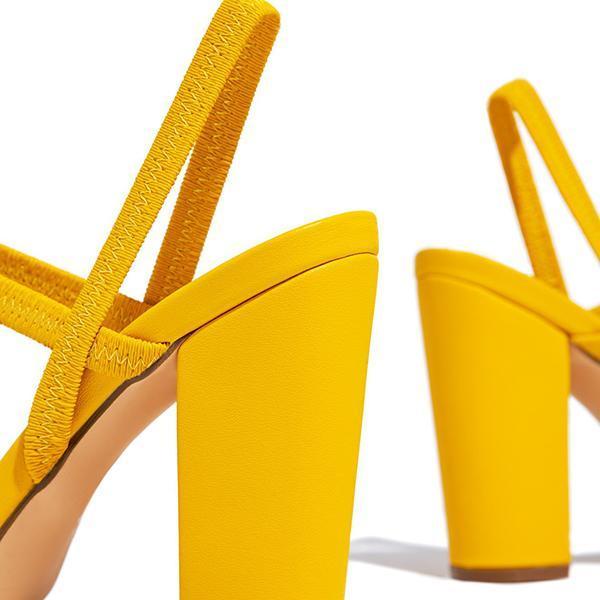 Elastic Straps Squared Toe Chunky Heels